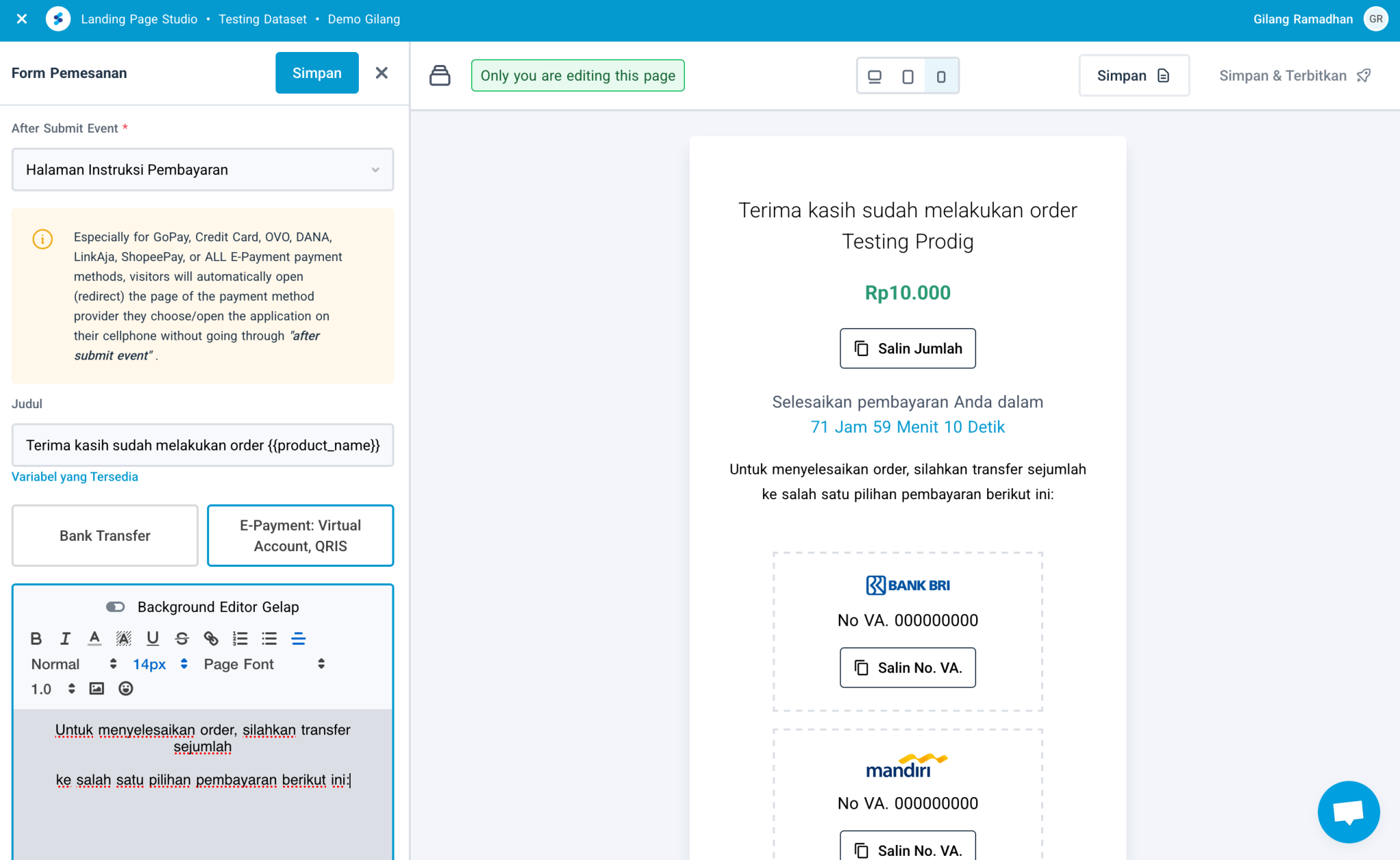 Edit After Submit Halaman Instruksi Pembayaran – Tutorial Scalev